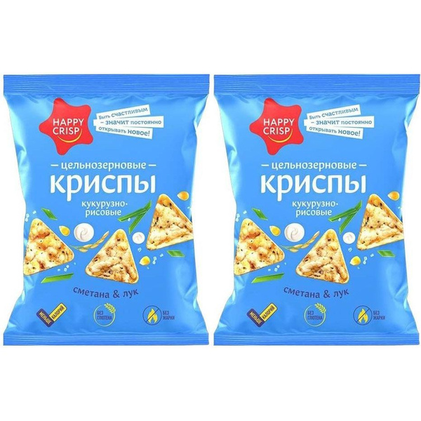 Криспы кукурузно-рисовые Happy Crisp сметана и лук 50 г, набор: 2 штуки ...