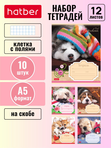 Набор тетрадей Hatber "Сони-Засони" 12 листов в клетку, закругленные углы, 10 штук/5 дизайнов ...