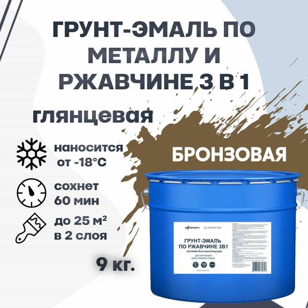 Грунт-эмаль 3 в 1, глянцевая краска по металлу и ржавчине ВЕРШИНА ...