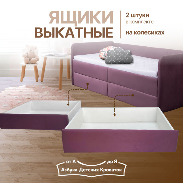 Азбука Кроваток, ящик выкатной на колесах под диван-кровать, бордовый ...