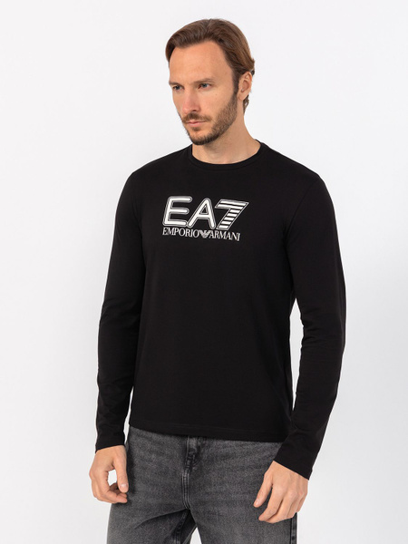 Лонгслив Мужской EA7 черный, размер 50, 52 Хлопок, Эластан Повседневный купить c доставкой на ...