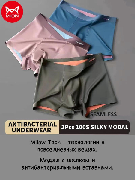 Трусы Мужской Miiow боксеры, шорты Модал серый, светло-зеленый, размер 46, 44 Средняя Китай ...
