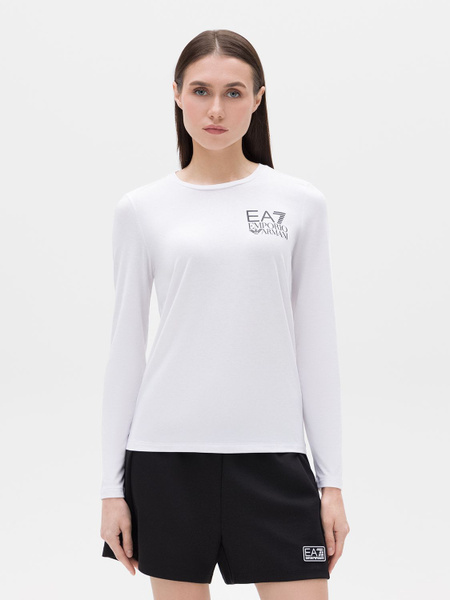 Лонгслив Женский EA7 белый, размер 46, 48 Полиэстер, Хлопок Повседневный купить c доставкой на ...
