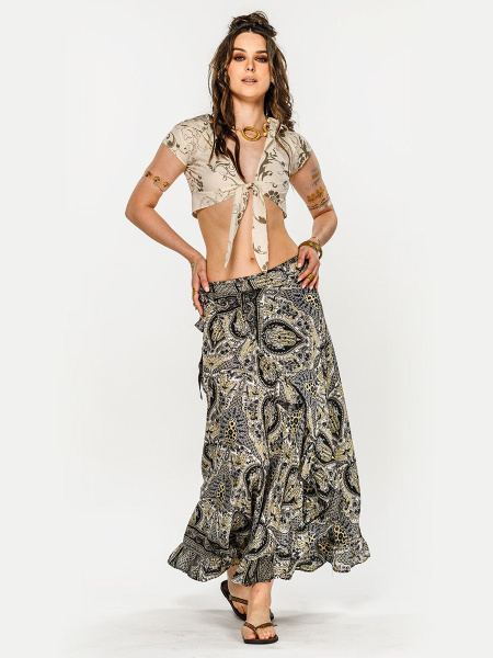 Юбка Женский IndiaStyle жемчужный серый Вискозный шелк, размер 44, 46 ...