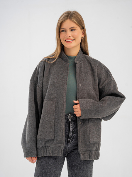 Бомбер Женский Instreet Карманы серый графит Габардин, размер 48, 50 Длинный Демисезон оверсайз ...