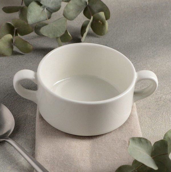 Керамическая супница-бульонница с ручками, 300 мл, белая, PERFECTO ...