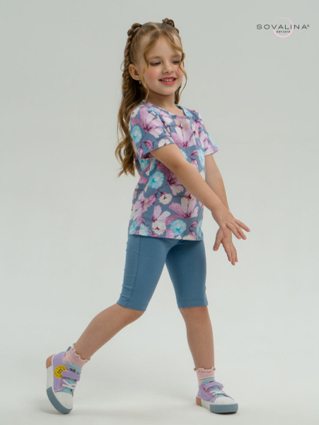 Комплект одежды Девочки SOVAlina Повседневный с велосипедками, двойка лиловый, голубой, размер ...