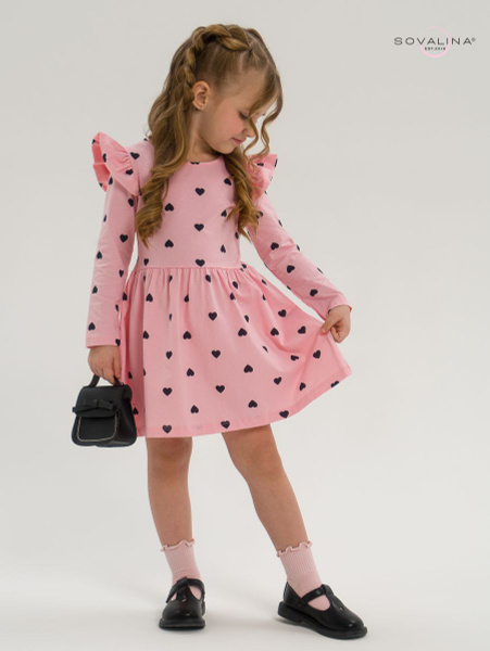 Платье Девочки SOVAlina розовый, черный прямое Повседневный Длинный ...