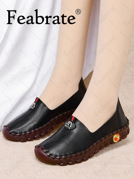 Мокасины Женский Feabrate черный, размер 35 Без застёжки На любой сезон Круглый нос, Маломерит ...