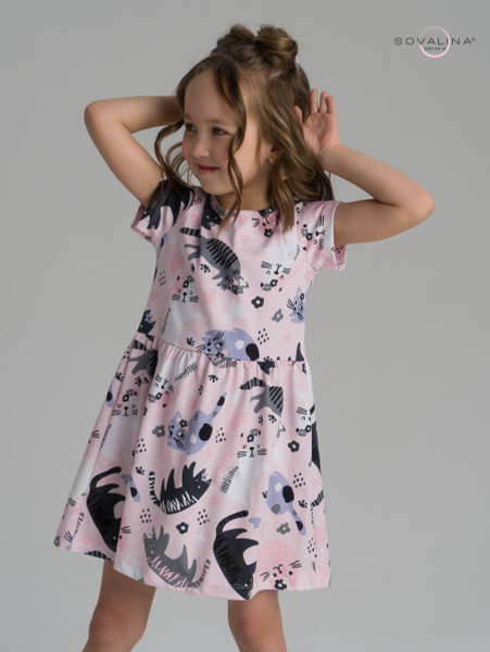 Платье Девочки SOVAlina розовый прямое Повседневный Короткий Хлопок ...