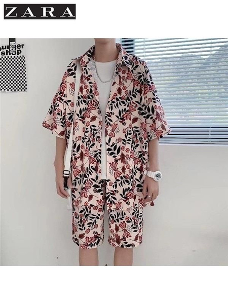 Комплект одежды Мужской Zara Пляжный двойка, с шортами светло-розовый, размер 48 Политекс ...