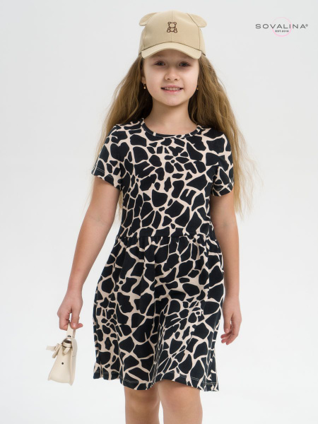 Платье Девочки SOVAlina черный прямое Повседневный Короткий Хлопок, Трикотаж, размер 98 Без ...