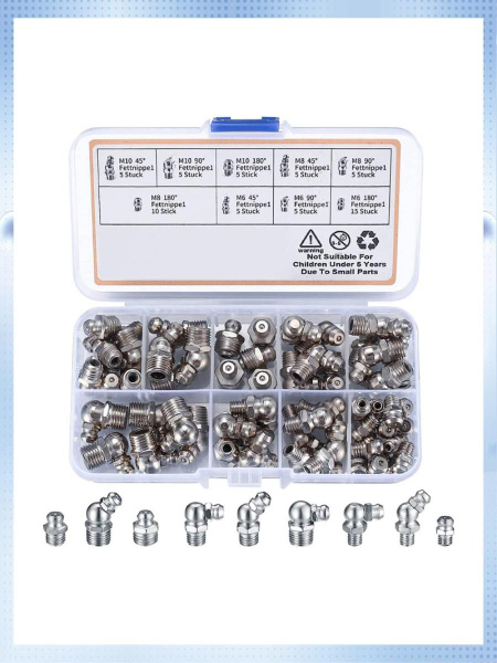 Набор Смазочных Ниппелей Silver M6 M8 M10 45 90 Degree Hydraulic Grease Zerk В Количестве 60 ...