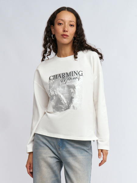 Лонгслив Женский Zolla слоновая кость Длинный, размер 46 Хлопок, Полиэстер Повседневный, рост ...