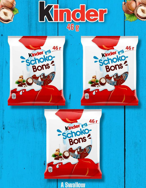 Конфеты Kinder Schoco-Bons. Киндер Шоко Бонс 46 гр. 3 шт. купить на ...