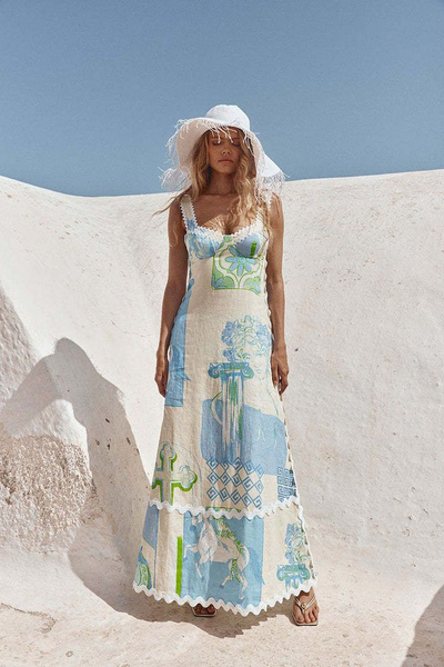 Сарафан Женский Pull&Bear бледно-синий Пляжный Бретельки Политекс, Лён, размер 50 Пуговицы ...