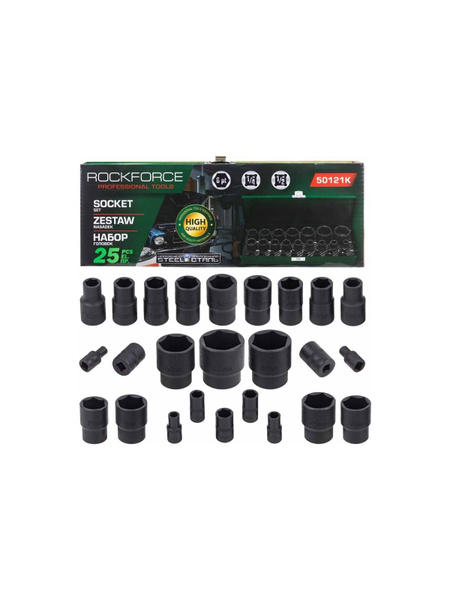 Набор головок ударных комб-х 1/2"DR, 1/4"DR, 25 предм. (4-32мм) 6гр. в металлическом кейсе ...