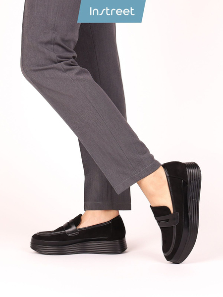 Лоферы Женский Instreet черный, размер 38 Платформа На любой сезон 5 Без застёжки Россия купить ...
