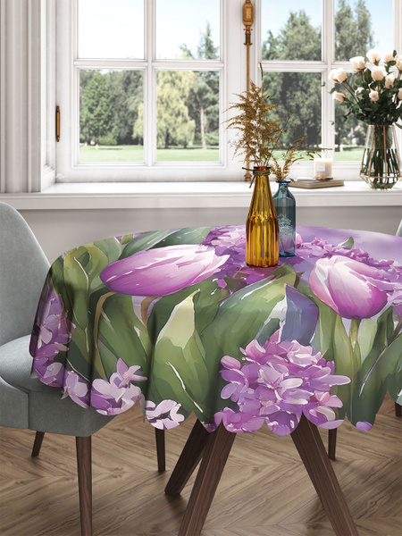 Круглая скатерть на стол с принтом "Сиреневая любовь" 150х150 см, JoyArty, серия 8 марта купить ...