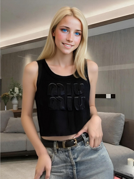 Майка Женский Miu Miu черный размер 46 Хлопок Повседневный Китай облегающий Надписи Логотип