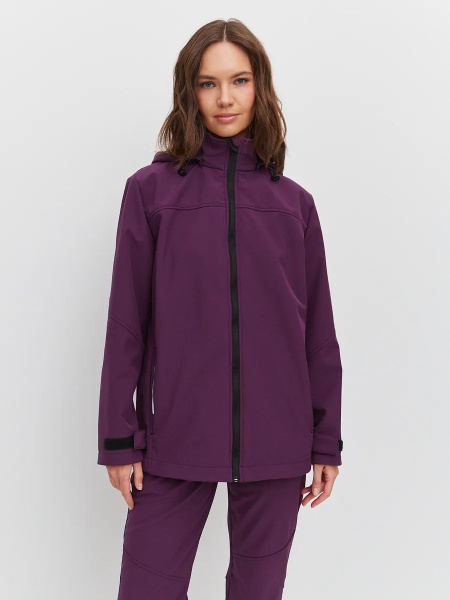 Куртка Женский Biser Молния, Светоотражающие элементы фиолетовый капюшон Softshell, размер 66 ...