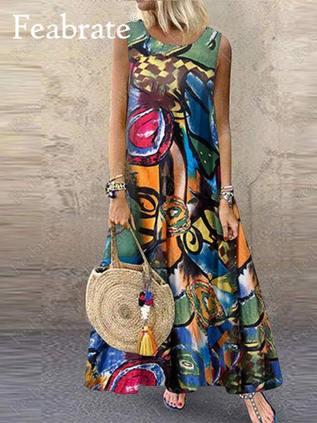 Платье Женский Feabrate зеленый Повседневный Без рукавов Хлопок, Лен, размер 52, 54 Без застежки ...