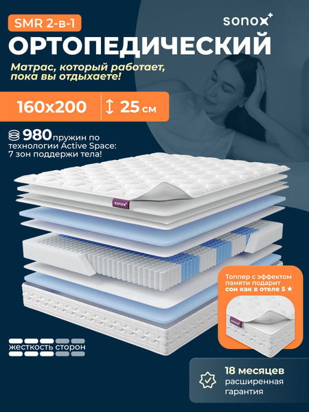 Матрас SONOX пружинный, С зональным пружинным блоком, 160x200 см купить c доставкой на OZON по ...