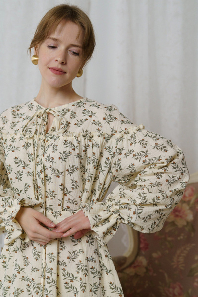 Платье Женский Cher-Neva бежевый прямое Повседневный Длинный Муслин, размер 42 Завязки оверсайз ...