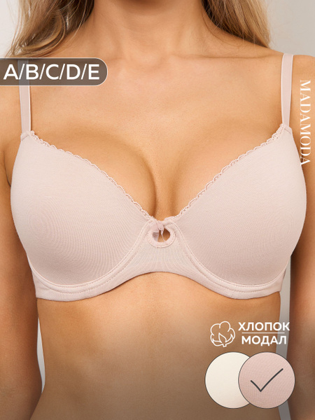 Бюстгальтер Женский MADAMODA классическая чашка, на косточках, размер 85E бежевый Модал, Хлопок ...