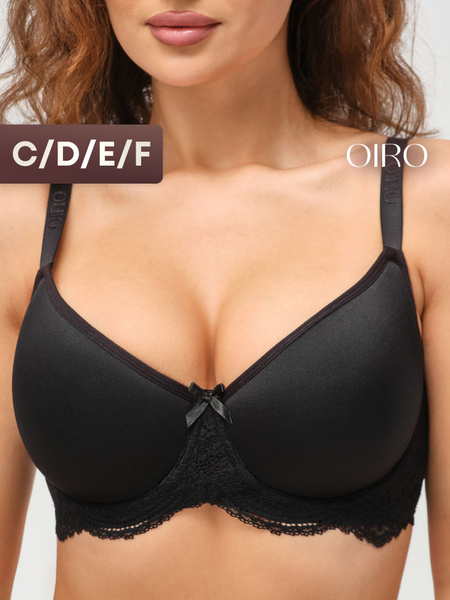 Бюстгальтер Женский OIRO мягкая чашка на каркасе, на косточках, размер 80D черный матовый Нейлон ...