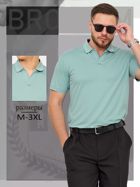 Поло Мужской Brostem зеленый Короткий, размер 52 Хлопок Однотонный полуприлегающий Повседневный ...