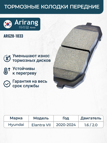 Колодки тормозные передние Hyundai Elantra 7, Хендай Элантра / OEM ...