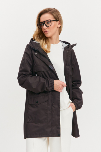 Ветровка Женский Avese Карманы коричневый капюшон Breathable, Waterproof, размер 42 Длинный Лето ...