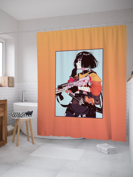 Штора для ванной 200x180 см JoyArty девочка, одержимость, цветы, аниме, украшения, девушка, змеи ...