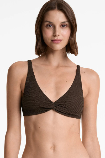 Лиф купальный Женский Oysho коричневый, размер 44, 46 Плавание Другое Однотонный Эластан ...