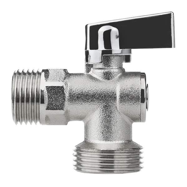 Кран шаровой угловой для бытовой техники 1/2"х3/4"н/н (флажок сверху) латунный COMPACT, ГОСТ ...