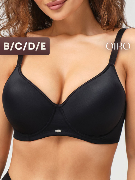 Бюстгальтер Женский OIRO на косточках, размер 90D черный нюд Полиамид, Эластан Повседневный ...