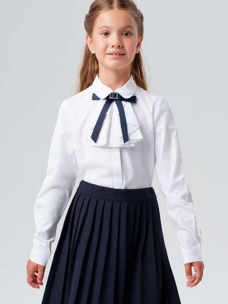 Блузка Девочки PlayToday белый Текстиль Длинный Однотонный, размер 134 Пуговицы Китай Офисный ...