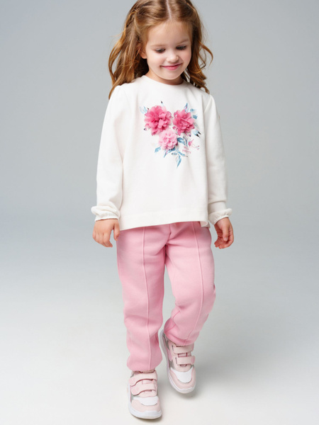 Свитшот Девочки PlayToday молочный Трикотаж, размер 104 Длинный Цветочный Китай купить c ...