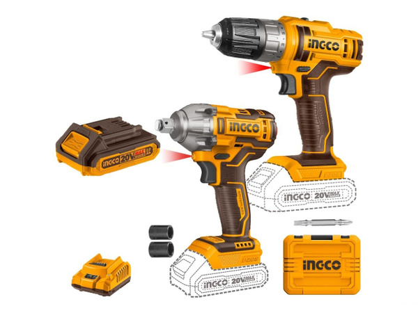 Аккумуляторный ударный гайковерт Ingco CIWLI2038 +шуруповерт CDLI200528 ...