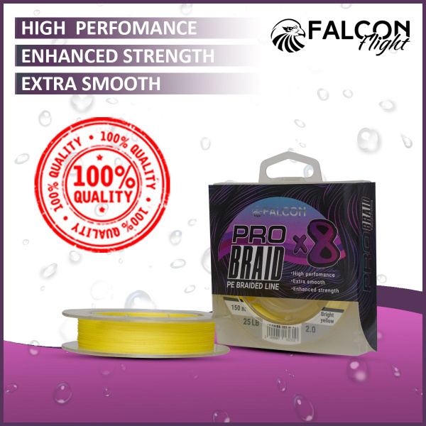 Шнур для рыбалки плетёный FALCON PE x8 Bright Yellow 150m #2.0/25lb(0 ...
