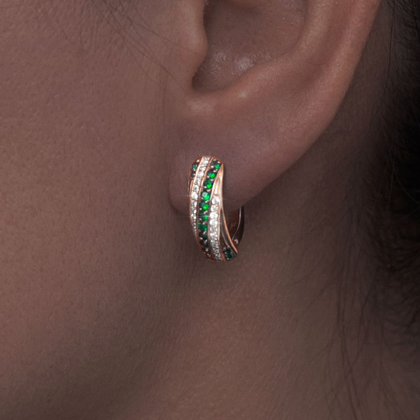 STREKOZA Серьги серебряные позолоченные женские дорожки с изумрудами и фианитами - купить с ...