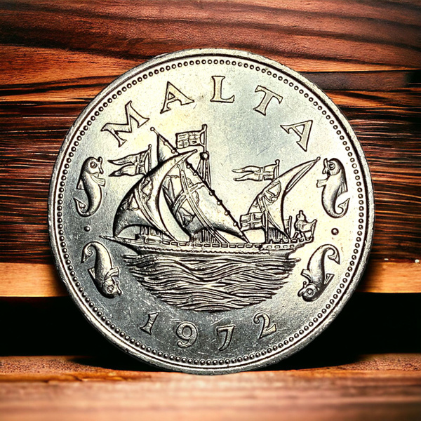 Монета Мальта 10 центов 1972 года. Парусник, корабль. Фауна, рыбы. Люксовое состояние купить на ...