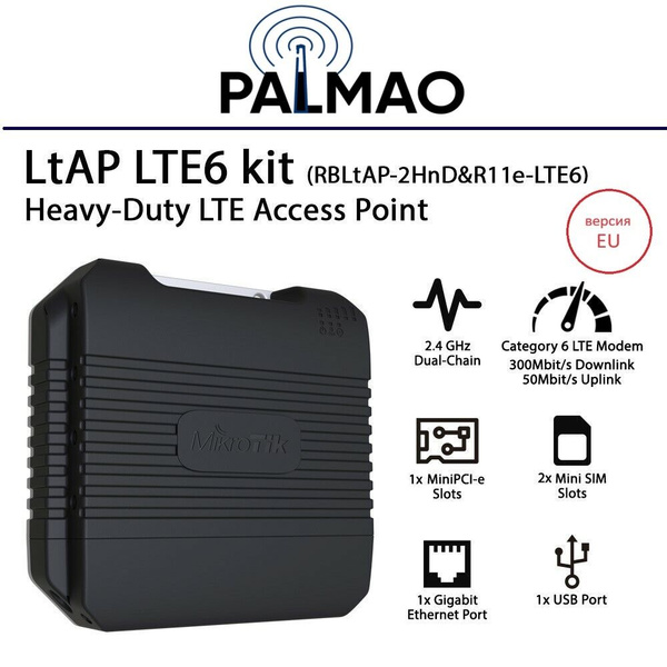 Роутер MIKROTIK LtAP mini LTE kit, черный, 2.4 ГГц купить по низкой ...