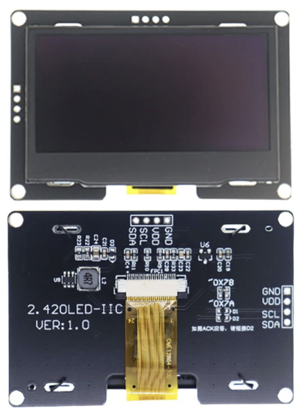 Модуль дисплея 2.42 дюйма i2c 4-контактный ЖЕЛТЫЙ OLED SSD1309 плата с ...