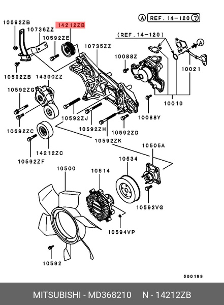 Ролик обводной приводного ремня Mitsubishi MD368210 - Mitsubishi арт ...