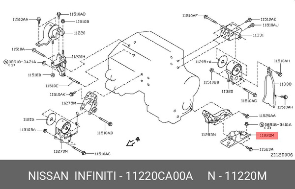Подушка двигателя перед лев Nissan 11220-CA00A - Nissan арт. 11220 ...