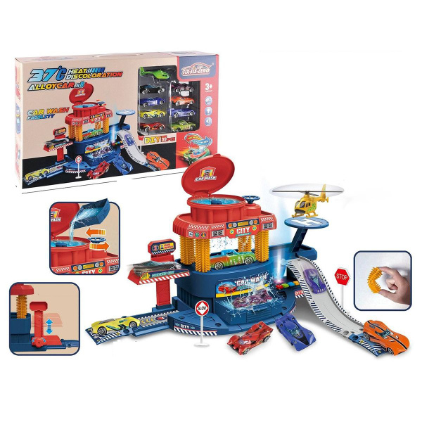 Игровой набор Junfa Автомойка, 8 машинок, меняют цвет в теплой воде, вертолет, свет, звук WT ...