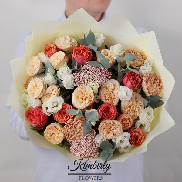 Роза, Пионовидная роза, Гвоздика, Озотамнус, Эвкалипт Kimbirly Flowers ...