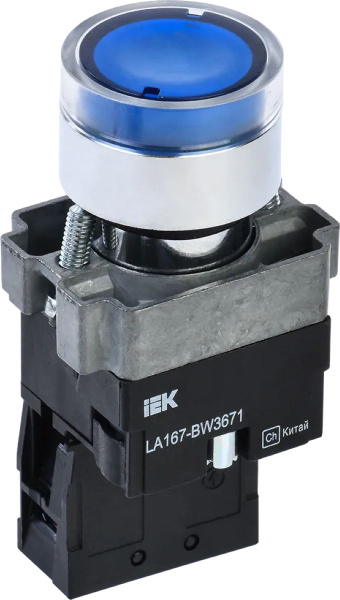 Кнопка управления IEK / ИЭК LA167-BW3671 RC плоская с подсветкой, 1з ...